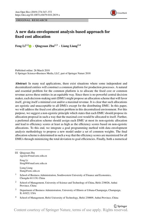 A New Data Envelopment Analysis Based Approach For Fixed Cost