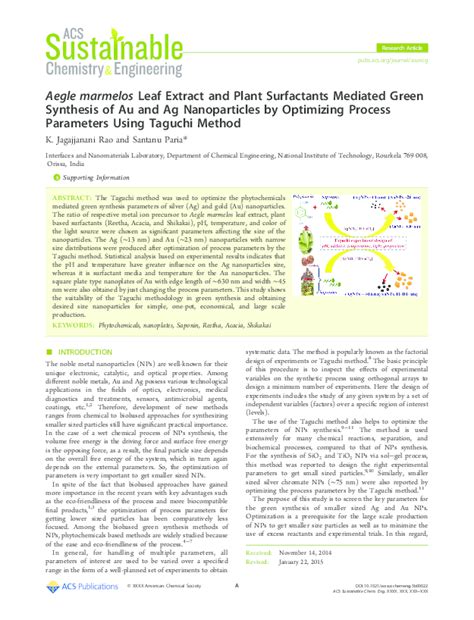 Pdf Aegle Marmelos Leaf Extract And Plant Surfactants Mediated Green Synthesis Of Au And Ag