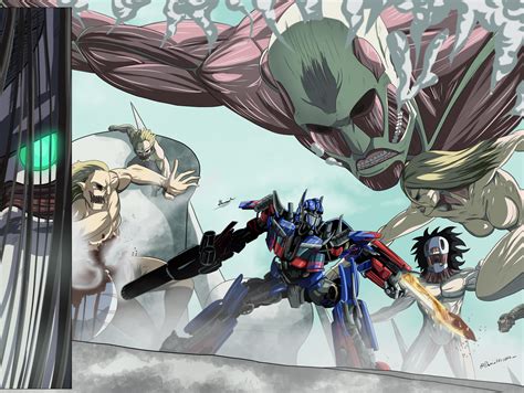 Optimus Prime Bayverse Vs Ancient Titans Transformers Vs Attack On Titan Commission From U
