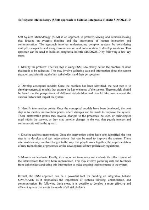 Soft System Methodology Ssm Approach To Build An Integrative Holistic