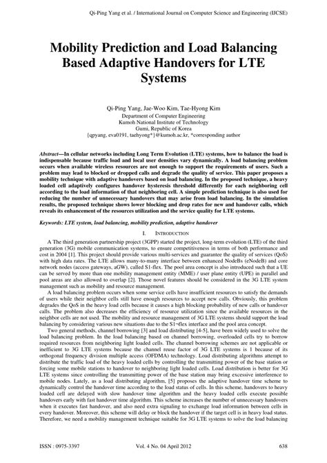 Pdf Mobility Prediction And Load Balancing Based Adaptive Handovers For Lte Systems