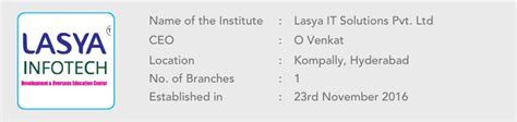 Lasya Infotech An Educational Training Institute From Hyderabad