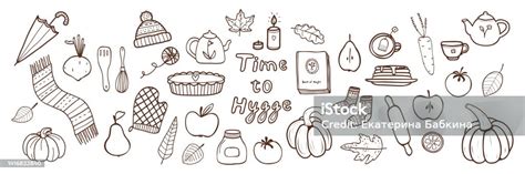 손으로 그린 가을 물건 음식 야채 및 부엌 품목을 낙서 스타일로 만든 벡터 세트 10월에 대한 스톡 벡터 아트 및 기타 이미지 10월 가을 개체 그룹 Istock