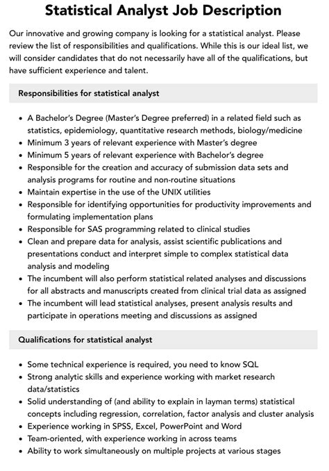 Statistical Analyst Job Description Velvet Jobs
