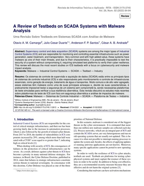 Pdf A Review Of Testbeds On Scada Systems With Malware Analysis