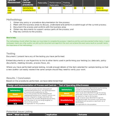 Fieldwork Testing Workpaper Template My Audit Spot