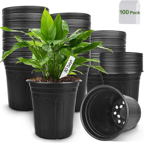 Grotheory 100 Pack 1 Gallon Nursery Pots 67 Inch Plastic Pots For