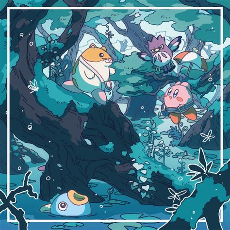 Kirby Kine Coo Rick And Parasol Kirby Kirby Drawn By Gbffbaiyu