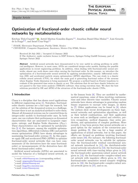 Pdf Optimization Of Fractional Order Chaotic Cellular Neural Networks By Metaheuristics