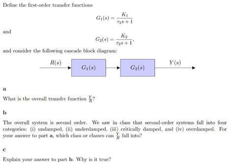 Solved Define The First Order Transfer Functions Ki G1s
