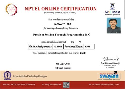 🥳excited To Share That I Have Successfully Completed The Nptel Course On Problem Solving