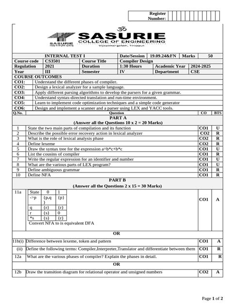 Internal 1 Set 1 Pdf Parsing Compiler