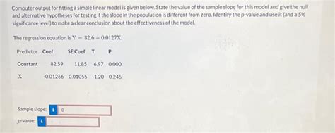 Solved Computer Output For Fitting A Simple Linear Model Is
