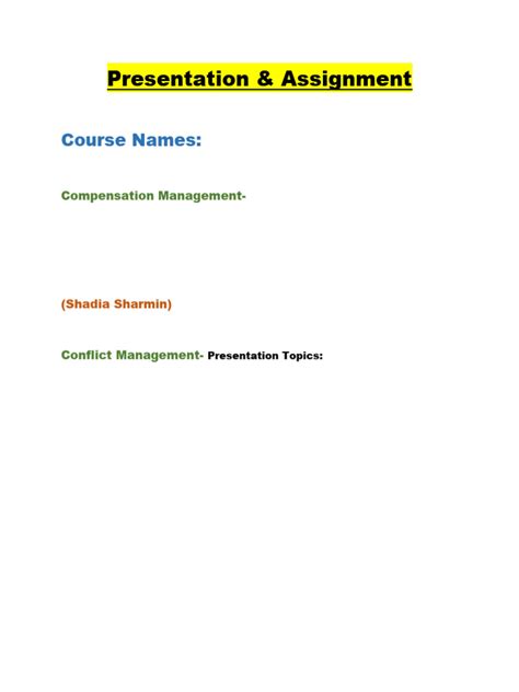 Presentation And Assignment Topics Pdf Human Resource Management Goal