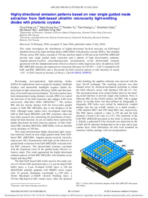 Pdf Photonic Crystal Gan Light Emitting Diodes With Tailored Guided