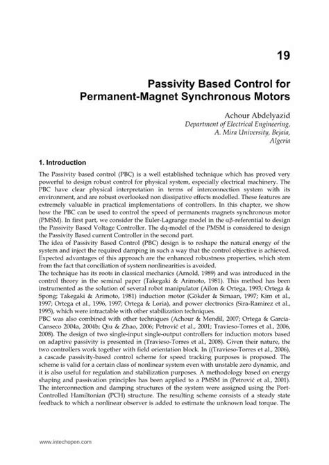 Pdf Passivity Based Control For Permanent Magnet Synchronous