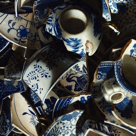 Colorful Pottery Pieces In Flower Garden Vintage Broken China Ceramic