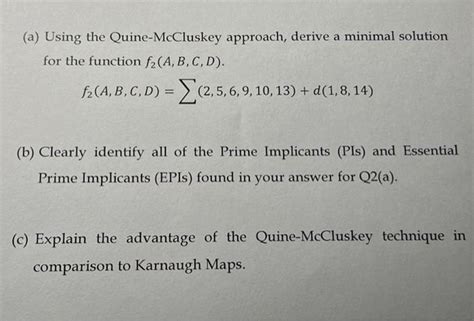 Solved A Using The Quine Mccluskey Approach Derive A