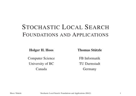 Pdf Stochastic Local Search Methods Models Applications