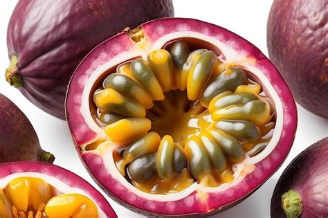 Premium Photo Whole And Half Fresh Ripe Passion Fruit Isolated On