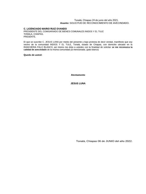 Solicitud De Avecindado Lili Pdf