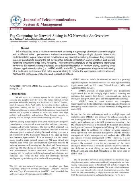 Pdf Fog Computing For Network Slicing In 5g Networks An Overview