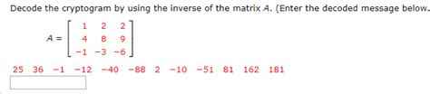 Solved Decode The Cryptogram By Using The Inverse Of The
