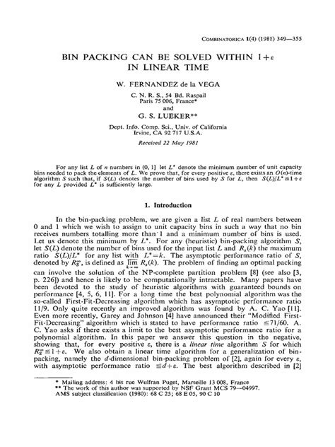 Bin Packing Can Be Solved Within In Linear Time Pdf Mathematical