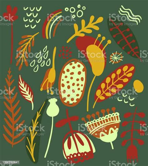 추상 벡터 꽃 디자인 세트 손으로 그린 그림 현대 스칸디나비아 평면 디자인을위한 스케치 준비 포스터 초대장 엽서 티셔츠 디자인 가을에 대한 스톡 벡터 아트 및 기타 이미지