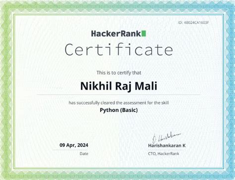 Nikhil Raj Mali On Linkedin Python Codingjourney Hackerrank Achievement Programming