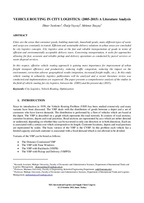 Pdf Vehicle Routing In City Logistics 2005 2015 A Literature Analysis