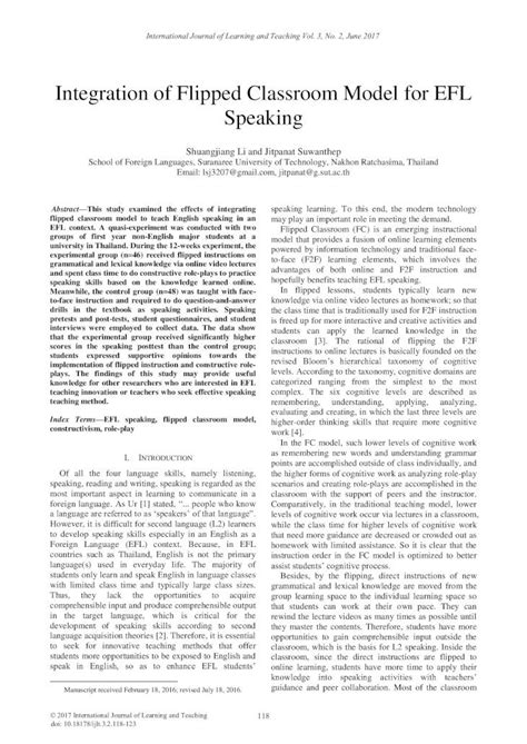 Pdf Integration Of Flipped Classroom Model For Efl … Flipped Classroom Model To Teach