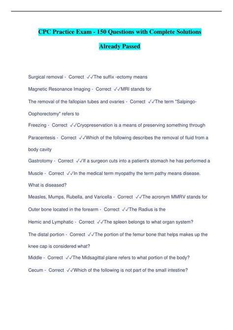 CPC Practice Exam 150 Questions With Complete Solutions Already Passed CPC Stuvia US