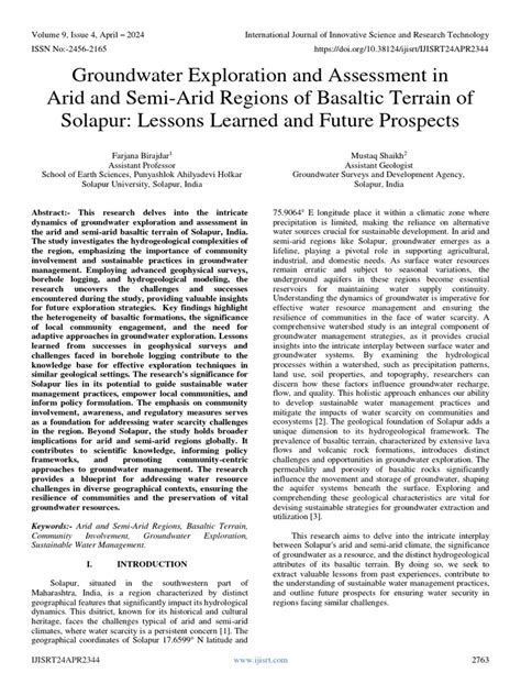 Groundwater Exploration And Assessment In Arid And Semi Arid Regions Of Basaltic Terrain Of