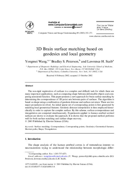 Pdf 3d Brain Surface Matching Based On Geodesics And Local Geometry