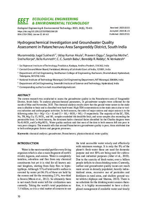 Pdf Hydrogeochemical Investigation And Groundwater Quality Assessment