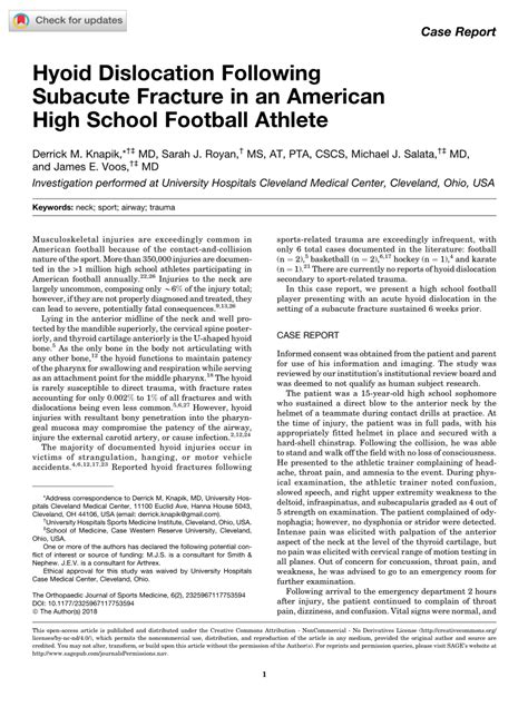 Pdf Hyoid Dislocation Following Subacute Fracture In An American High