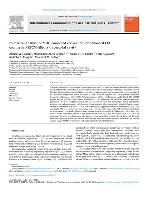 Pdf Numerical Analysis Of Mhd Combined Convection For Enhanced Cpu Cooling In Nepcm Filled A