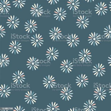 추상데이지 꽃 장식과 자연 원활한 낙서 패턴 파란색 파스텔 배경 랜덤 인쇄 0명에 대한 스톡 벡터 아트 및 기타 이미지 0명