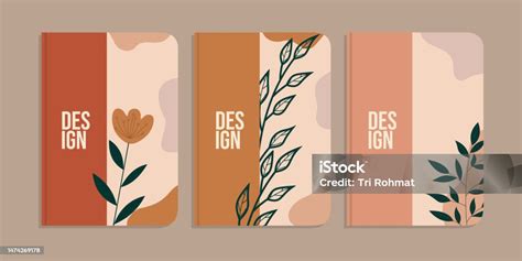 미적 꽃 장식이 있는 교과서 표지 디자인 세트 추상 복고풍 식물 배경 A4 크기 노트북 초대장 플래너 브로셔 책 카탈로그 가리기에 대한 스톡 벡터 아트 및 기타 이미지