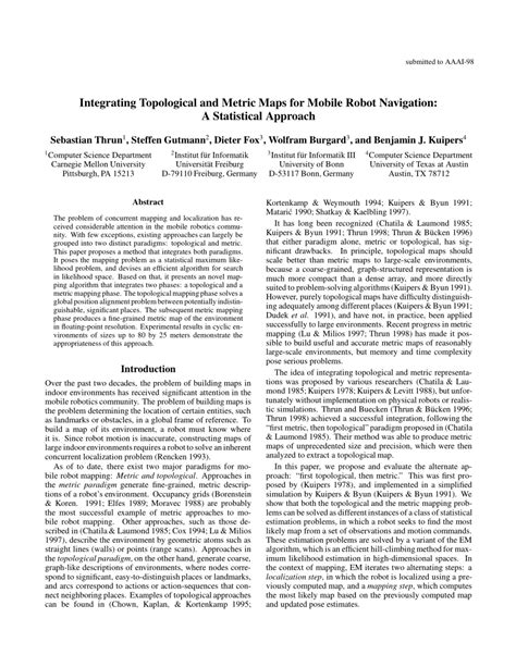 Pdf Integrating Topological And Metric Maps For Mobile Robot Navigation