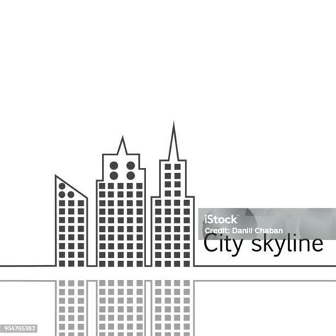 평면 스타일 있는 도시의 실루엣입니다 현대 도시 풍경입니다 벡터 일러스트 레이 션 시 고층 건물 사무실 수평선입니다 연속 선 그리기 0명에 대한 스톡 벡터 아트 및 기타