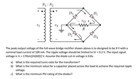 Solved The Peak Output Voltage Of The Full Wave Bridge Chegg