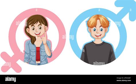 Gender Symbols With Cartoon Character Illustration Stock Vector Image