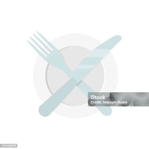 포크와 칼 플랫 포크 나이프 및 플레이트 아이콘 흰색 배경에 고립 된 벡터 일러스트 강철에 대한 스톡 벡터 아트 및 기타 이미지