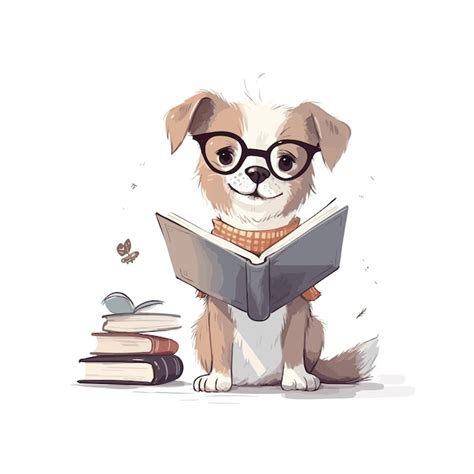 만화 개 캐릭터 독서 책 프리미엄 Ai 생성 벡터
