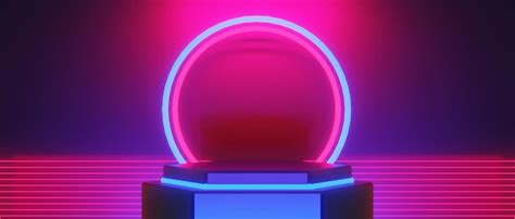 E스포츠 공상과학 게임 사이버펑크 Vr 가상 현실 시뮬레이션 및 메타버스 장면 스탠드 페데스탈 무대 3d 그림 렌더링 미래형 네온 글로우 룸의 추상 배경 비디오 게임