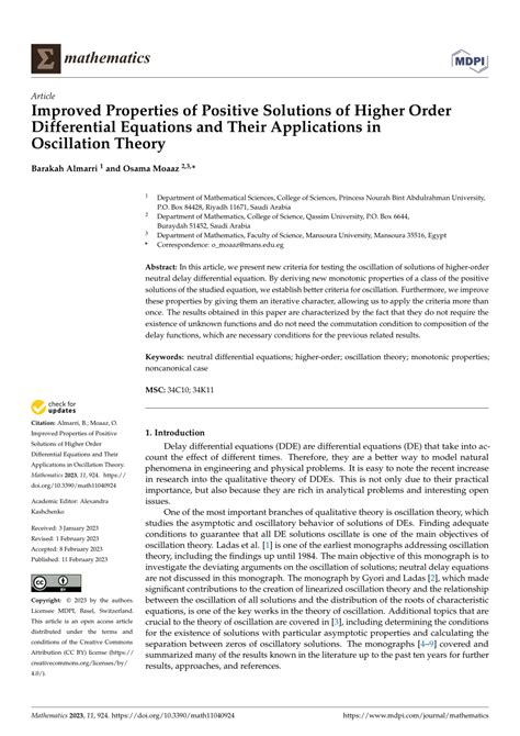 Pdf Improved Properties Of Positive Solutions Of Higher Order Differential Equations And Their