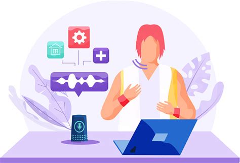 음성 도우미 소프트웨어 에이전트는 사용자를 위해 작업을 수행합니다 스피커 인식 음성 제어 스피커 개념에 대한 스톡 벡터 아트 및 기타 이미지 Istock