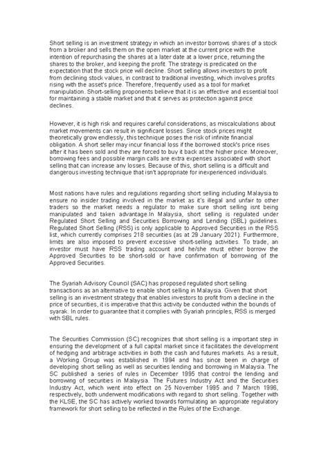 Document 1 Mgt334 Short Selling Is An Investment Strategy In Which
